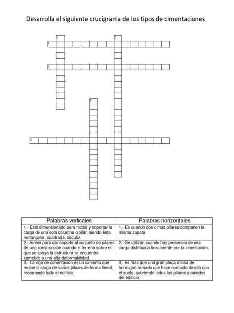 Desarrolla El Siguiente Crucigrama De Los Tipos De Cimentaciones Pdf