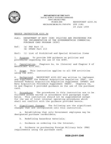 Navsup Instruction 4200 94 Navair U S Navy