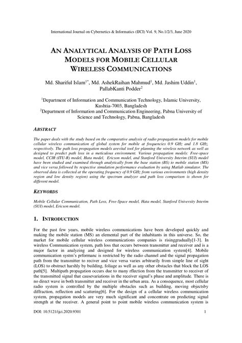 Pdf An Analytical Analysis Of Path Loss Models For Mobile Cellular