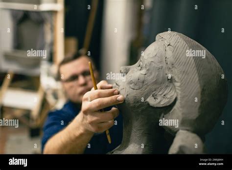 Man Sculptor Creates Sculpt Bust Clay Human Woman Sculpture Statue