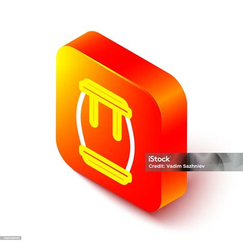 흰색 배경에 격리 된 등색 선 드럼 아이콘 음악 기호입니다 악기 기호 주황색 정사각형 버튼 벡터 3월에 대한 스톡 벡터 아트 및 기타 이미지 Istock