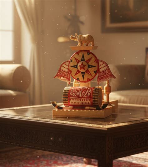 Colourful Assamese Bihu Wooden Set With Dhol Gamusa Jaapi And Rhino