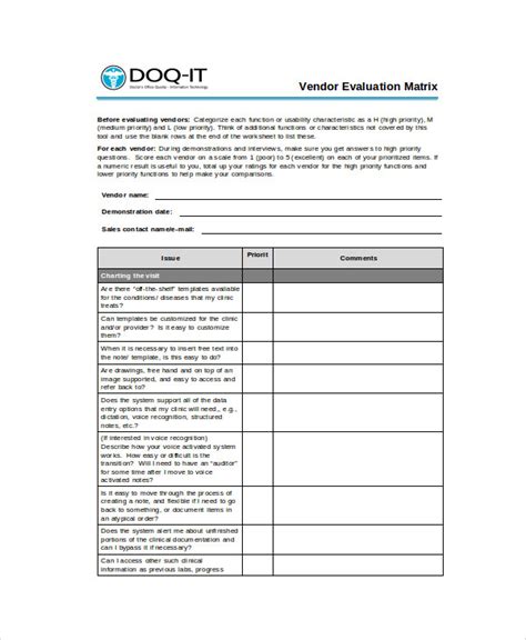 Free 9 Sample Vendor Evaluation Forms In Ms Word Pdf