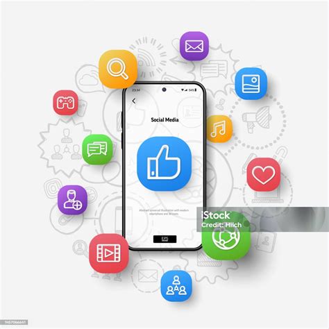 소셜 미디어 네트워크 개념입니다 손으로 그린 스케치 낙서 디자인 배경에 스마트폰 위로 날아가는 3d 아이콘 소셜 네트워킹에 대한 스톡 벡터 아트 및 기타 이미지 Istock