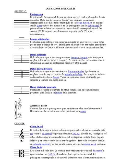Signos Musicales Y Su Significado Pdf Clave Notación Musical