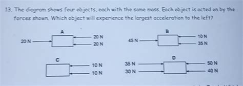solved 13 the diagram shows four objects each with the same mass