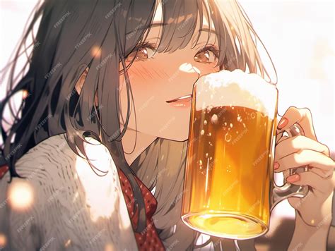 Premium Photo Anime Girl Holding A Beer Glass With A Lot Of Bubbles