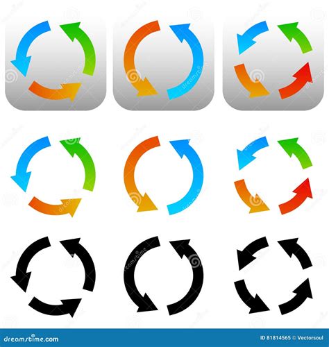 Circular Circle Arrow Icons Symbols Colorful And Black Versions Vector