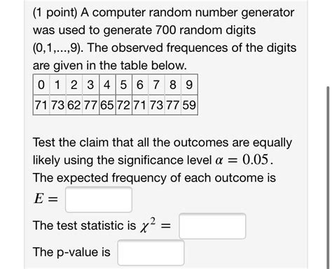 solved 1 point a computer random number generator was used
