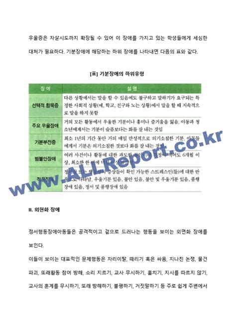 정서행동장애의 특성내면화 장애 외현화 장애인문사회레포트