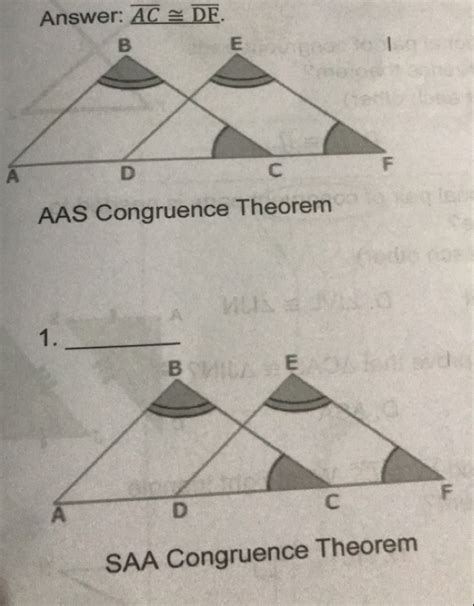 solved answer overline ac≌ overline df a aas congruence theorem saa
