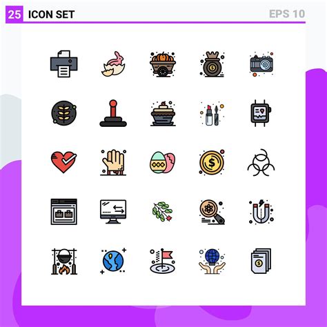 Group Of 25 Modern Filled Line Flat Colors Set For Photos Growth Pumpkin Graph Chart Editable