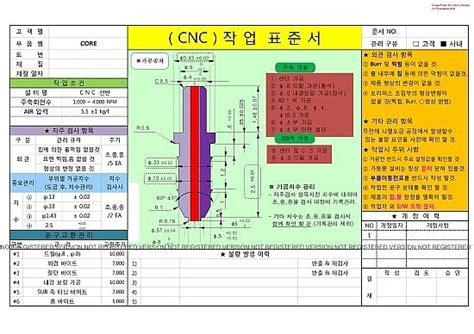 Sq인증 5스타 Cnc Nc 자동선삭가공 코아core작업 표준서 작동유 방청유 윤활유 점검 기준서 공정검사 자주검사연마