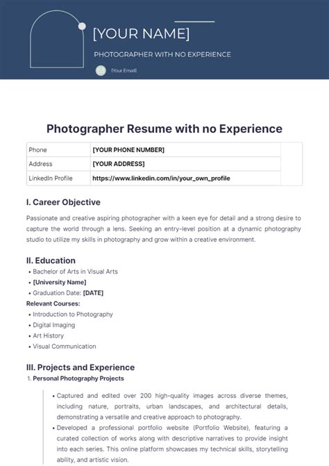 Free Blank Resume With No Experience Template To Edit Online