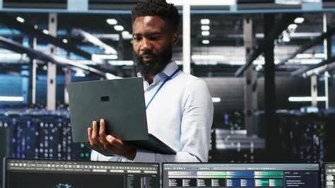 Happy Data Center Admin Using Node Tree Tool Doing High Five With Coworker Technology Stock