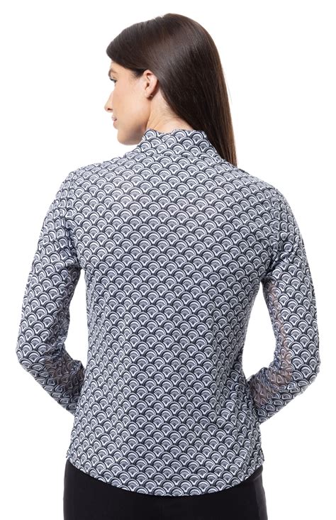 Sansoleils Solcool Long Sleeve Print Mock Wswarovski Zipper Puller