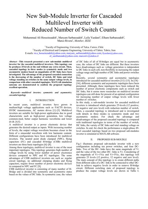 Pdf New Sub Module Inverter For Cascaded Multilevel Inverter With Reduced Number Of Switch Counts