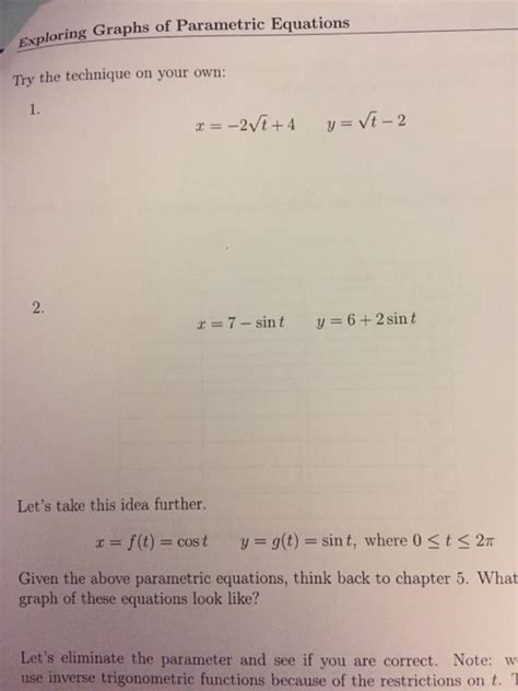 Solved Exploring Graphs Of Parametric Equations Try The