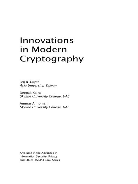 Gupta B Innovations In Modern Cryptography 2024 Pdf Cryptography