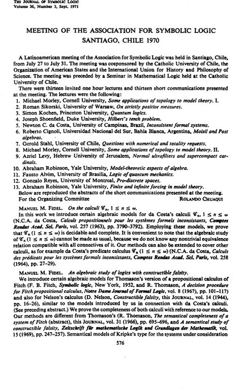 Meeting Of The Association For Symbolic Logic Santiago Chile 1970 The Journal Of Symbolic