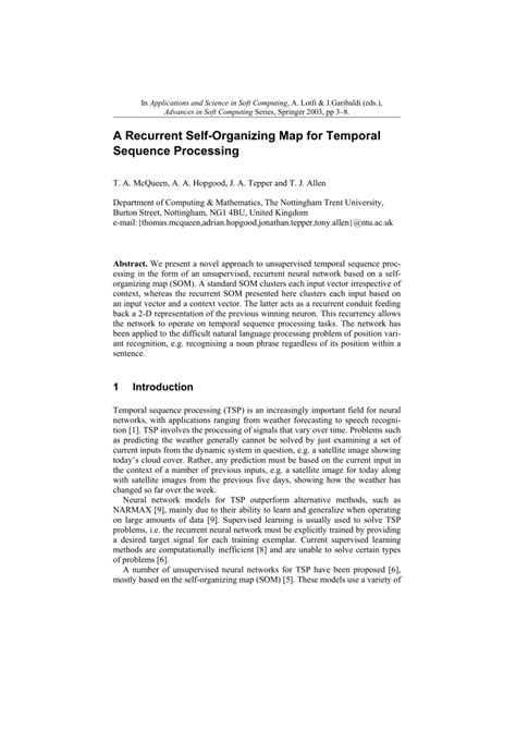 Pdf A Recurrent Self Organizing Map For Temporal Sequence Processing