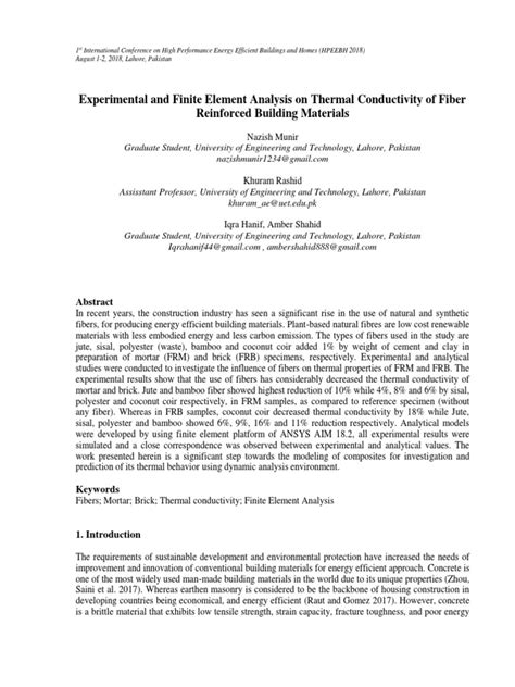 Experimental And Finite Element Analysis On Thermal Conductivity Of