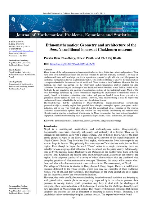 Pdf Ethnomathematics Geometry And Architecture Of The Tharus Traditional Houses At Chakhoura
