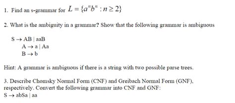 Find An S Grammar For L Anbnn≥2 What Is The