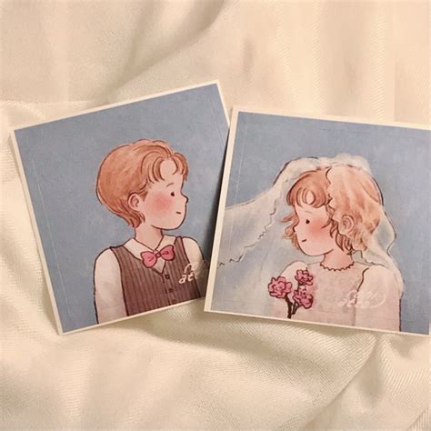 로니아또 빈티지 신랑신부 커플 스티커 2장 세트 아이디어스