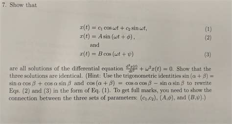 solved 7 show that x t ci cos wt c2 sin wt r t a
