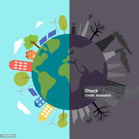 평면 디자인의 녹색 생태 행성과 환경 오염을 비교하십시오 지구 개념 벡터 그림을 저장합니다 비교에 대한 스톡 벡터 아트 및 기타 이미지 Istock