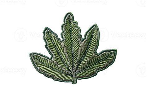 Green Embroidered Leaf Patch With Intricate Details Isolated On