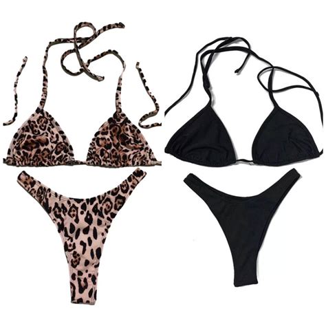 Kit 2 Biquinis Feminino Para Praia Piscina Básicos Preto E Onça