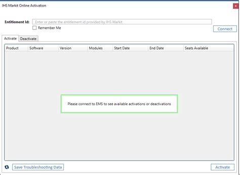 IHS Markit Online Activation Dialog Box