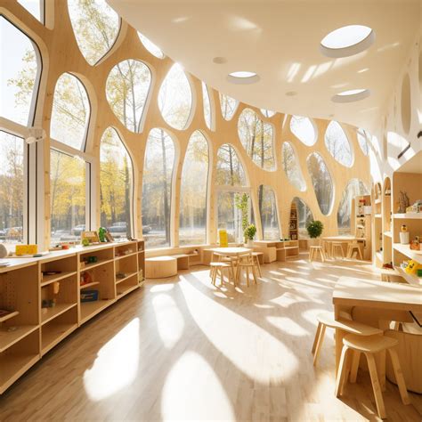 The Interior Of A Preschool With Large Windows The Windows Are