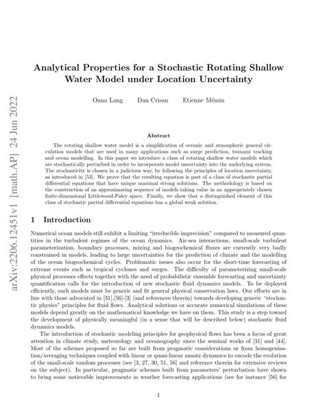 Pdf Analytical Properties For A Stochastic Rotating Shallow Water