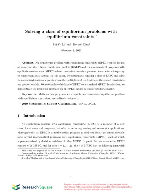 PDF Solving A Class Of Equilibrium Problems With Equilibrium Constraints