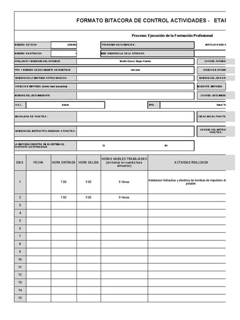 Formato Bitácoras Original Actualizado Pdf