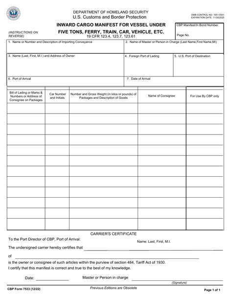 Cbp Form 7533 Fillable Printable Forms Free Online