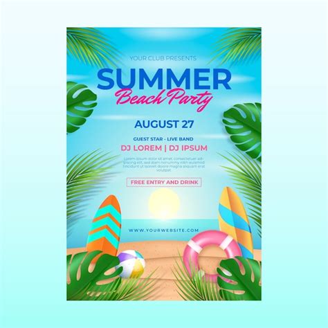 Free Vector Realistic Party Poster Template For Summer Season