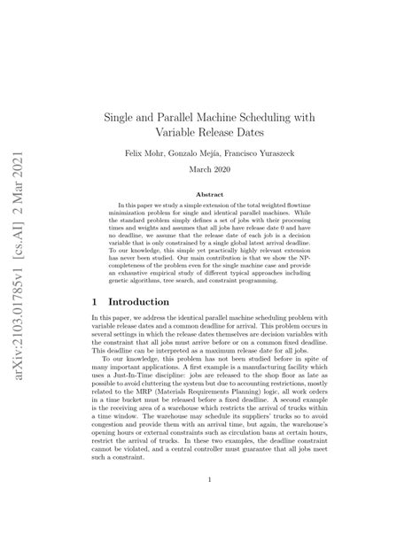 Pdf Single And Parallel Machine Scheduling With Variable Release Dates
