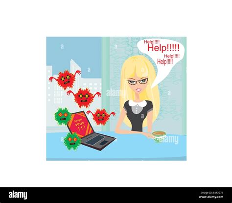 Computer Virus Attacking Laptop In The Office Stock Vector Image And Art