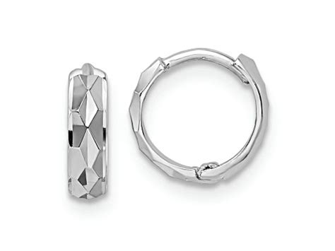 Rhodium Over 14k White Gold Diamond Cut 38 Hinged Hoop Earrings