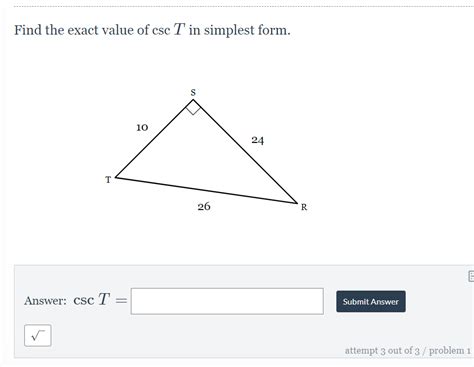 Solved Find The Exact Value Of CscT In Simplest Form Chegg Com