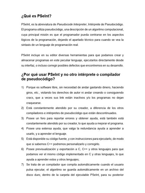 Pseint 01 Descargar Gratis Pdf Programa De Computadora Programación