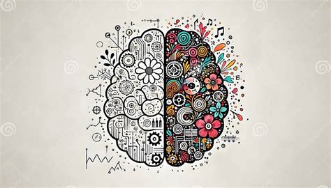 Illustrated Brain Balance Of Rational And Creative Thinking Stock