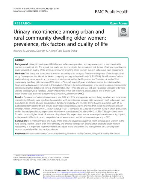 Pdf Urinary Incontinence Among Urban And Rural Community Dwelling