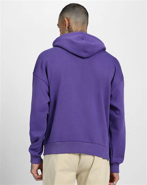Smile Purple Oversized Pocket Graphic Printed Hoodie Veirdo