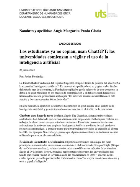 Angie Margarita Prada Gloria E101 Uso De La Ia Pdf Inteligencia Artificial Inteligencia