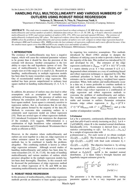 Pdf Handling Full Multicollinearity And Various Numbers Of Outliers Using Robust Ridge Regression